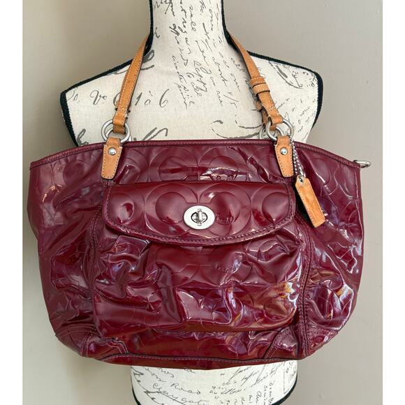 Coach | Bags | Coach Patent Red Leather Leah Purse Tote Bag | Poshmark